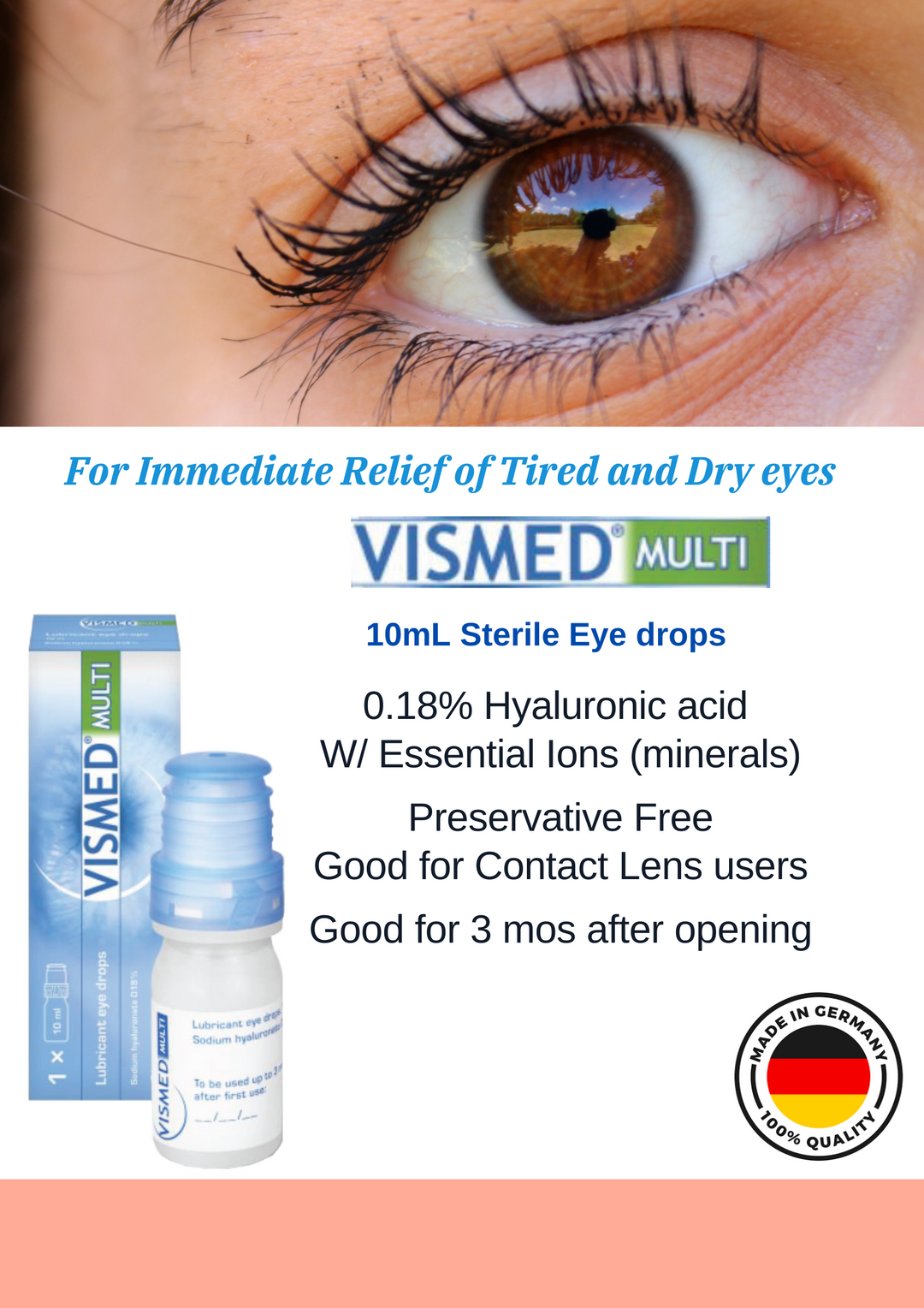 Vismed Multi Eyedrops (0.18% Sodium hyaluronate and Essential Ions ...